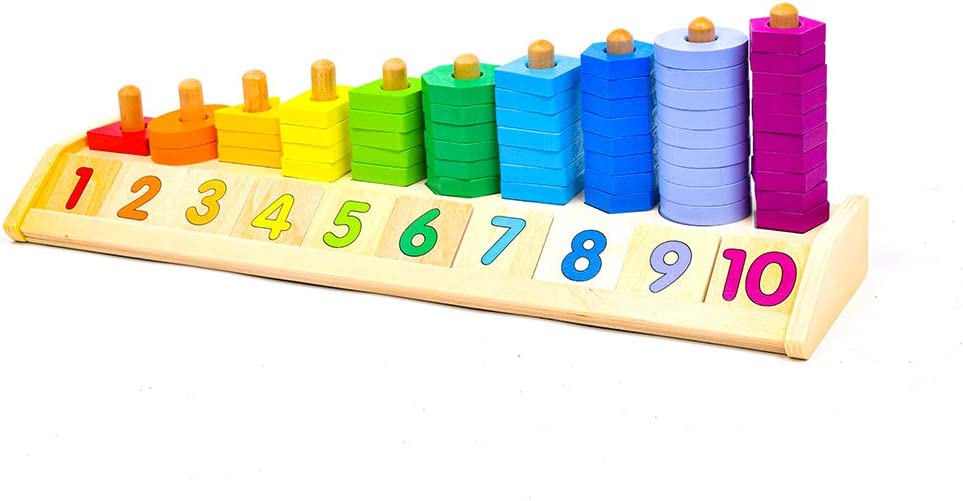 Melissa & Doug Counting Shape Stacker, Wooden Educational Toy with 55